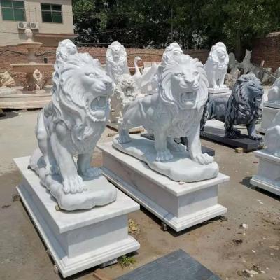 China Outdoor Decorative Large Natural Stone Carving Garden Animal Sculpture Life Size Marble Lion Statues for sale for sale