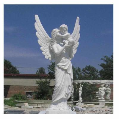 China Hot Sale Park Decoration Natural White Marble Sculpture and Statue Cemetery Angel Statues For Sale for sale