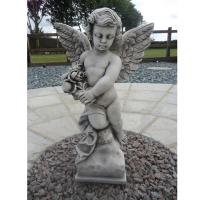 China Custom Outdoor Large Stone White Marble Angel Girl Sculpture Life Size Garden Marble Angels Statues for sale