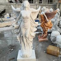 China Outdoor Indoor Decor Garden Hand Carved Natural Stone craft sculpture life size White red color matching Angel Marble Statue for sale
