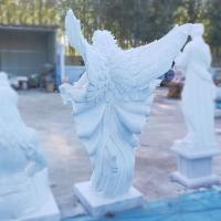 China Outdoor Indoor Decor Garden Hand Carved Natural Stone craft sculpture life size White red color matching Angel Marble Statue for sale