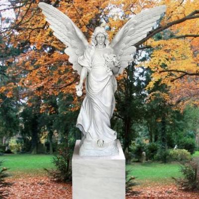 China Outdoor Cemetery Garden decoration Life Size Hand Carved Natural Stone withe Marble Angel Statue Sculpture for sale
