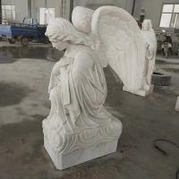 China Outdoor Cemetery Garden decoration Life Size Hand Carved Natural Stone withe Marble Angel Statue Sculpture for sale