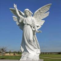 China Outdoor Cemetery Garden decoration Life Size Hand Carved Natural Stone withe Marble Angel Statue Sculpture for sale