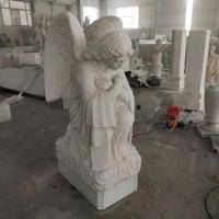 China Outdoor Cemetery Garden decoration Life Size Hand Carved Natural Stone withe Marble Angel Statue Sculpture for sale