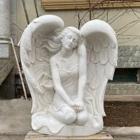 China Factory customized Kneeling angel statue life size white marble figure sculpture for cemetery for sale
