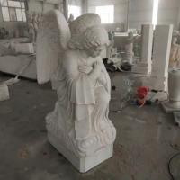 China Factory customized Kneeling angel statue life size white marble figure sculpture for cemetery for sale