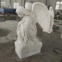 China Factory customized Kneeling angel statue life size white marble figure sculpture for cemetery for sale
