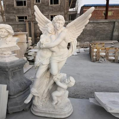 China Life Size Marble Angel Garden Sculpture of Cupid and Psyche for Outdoor Focal Point for sale
