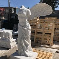 China Marble Angel Sculpture Hand Carved for Outdoor Garden Decor of The Goddess of Victory for sale