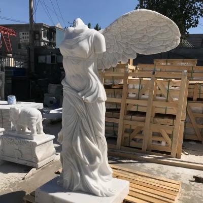China Marble Angel Sculpture Hand Carved for Outdoor Garden Decor of The Goddess of Victory for sale