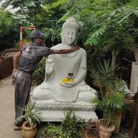 China Customized Religious Temple White Stone Buddha Statue Large Size Outdoor Stone Marble for sale