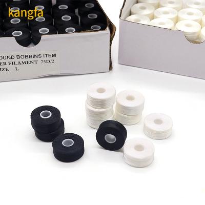 China 144pcs/box White/Black 75D/2 100% Polyester Pre-wound Bobbins Threads for Boho Kangfa for sale