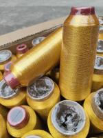 China 125g Cone Material 100% Polyester Metallic Embroidery Yarn MS Type Pure Gold 150D 120D for Knitting for sale