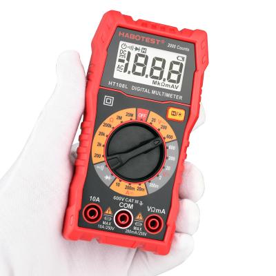 China Habotest HT108L Manual Range CE Certified ABS Digital Multimeter DMM Tester with 600V Voltage 10A Current 20M Ohm Resistance for sale