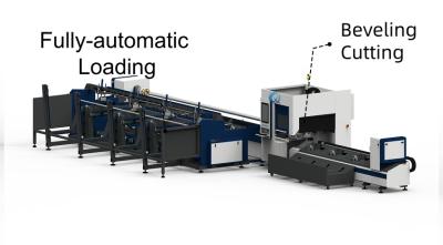 China QH-GC3-S  3 Chucks Tube Cutting Machine Standard Model Fully-automatic Loading Beveling Cutting for sale