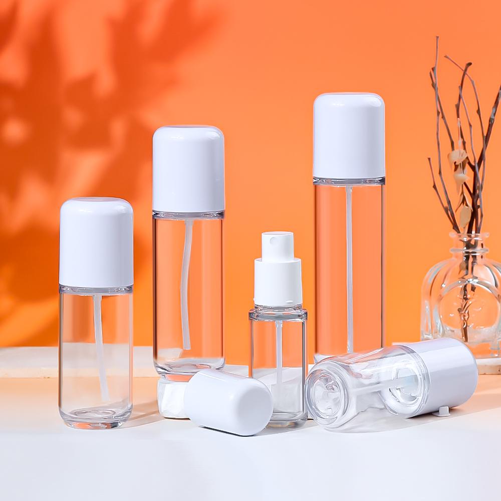 PETG thick-walled transparent cosmetic bottle with a white cap