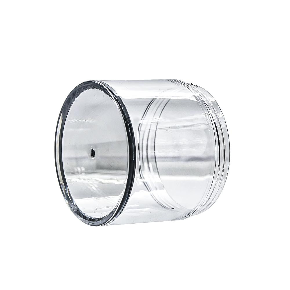 Cosmetic cream jar with PETG transparent body showing premium glass-like finish
