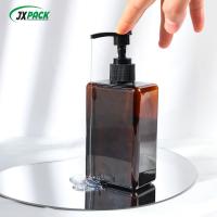 China 280ML Transparent Shampoo Bottle Square Flat Plastic Lotion Spray Bottle Screen Printing for sale