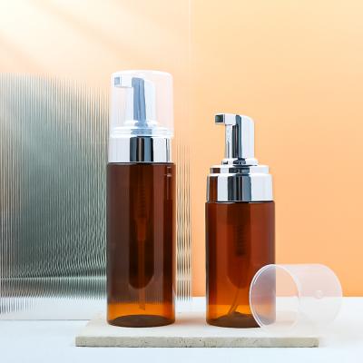 China Food-Grade PET Light-Blocking Tea-Colored Foam Pump Bottle with Rose Gold Metallic Cap for Personal Care for sale