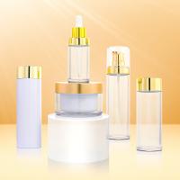 China Premium Thick-Wall Plastic Cosmetic Bottle Sets with Leak-Proof Seals and Luxury Metallic Accents for Skincare Packaging for sale