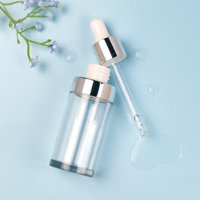 China 30ml Thick-Wall Plastic Dropper Bottle with Glass Pipette for Premium Skincare PET Serum Bottle for sale
