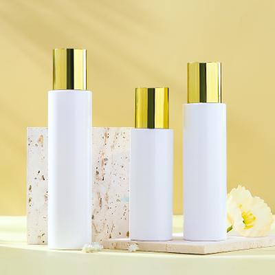 China Custom White PET Toner Bottle with Gold Cap for Premium Skincare Packaging for sale