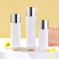 China White Plastic Toner Bottle with Electroplated Silver Cap - Customizable Logo Printing Lightweight PET Skincare Packaging for sale