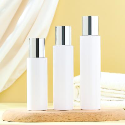 China White PET Toner Bottle with Electroplated Silver Cap – High Impact Resistance Skincare Packaging Bottle for sale
