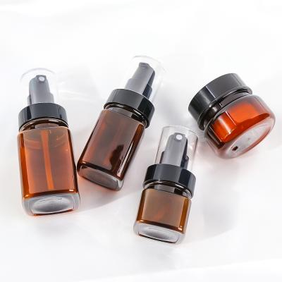 China Amber Square Plastic Bottle for Medical Skincare Packaging with PET Plastic Material, Customizable Height, and Recyclable Design for sale