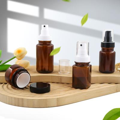 China UV-Protective Amber Cosmetic Bottle Set for Leak-Proof and Recyclable Skincare Packaging for sale