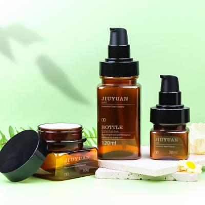 China Leak Proof Amber PET Lotion Bottle with Customizable Labels and Recyclable PET for Cosmetic Packaging for sale