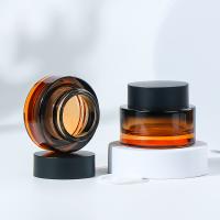 China Amber Glass Cream Jar with Black Lid – Thick Bottom Cosmetic Glass Jar Manufacturer & Supplier for sale