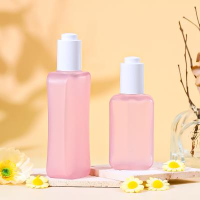China Luxury Frosted Matte Square PETG Serum Bottle with Push Button Dropper for Premium Skincare for sale
