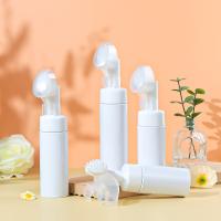 China White PET Foam Pump Bottle with Built-in Hard Brush for Facial Cleanser - Refillable and Silk Screen Printing for sale