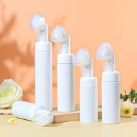 China White PET Foam Pump Bottle with Built-in Hard Brush for Facial Cleanser in 100ml/150ml/200ml/250ml Capacity for sale