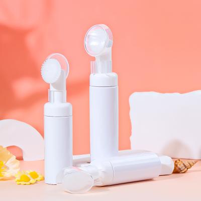 China White PET Foam Pump Bottle with Silicone Brush Head for Customizable Volume and Leak-Proof Facial Cleanser for sale