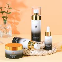 China PET Cosmetic Bottle Set with Gradient Design and Electroplated Gold Cap for Complete Skincare Packaging for sale