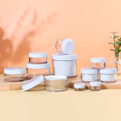 China Transparent PET Cosmetic Cream Jar with White Inner Liner and White Screw Lid for sale