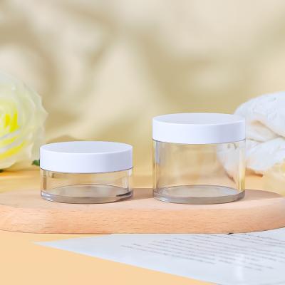 China PET Cosmetic Jar | Clear Cream Jar with White PP Lid for Skincare Packaging for sale