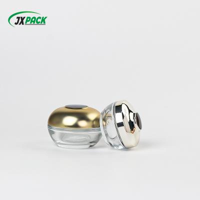 China Luxury Glass Cream Jar with Electroplated Gold Lid – Leak Proof & Customizable Cosmetic Glass Jar for sale