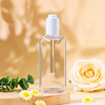 China PETG Plastic Cosmetic Dropper Bottle with Thick Wall Construction and Flat Square Shape for Serum Packaging for sale