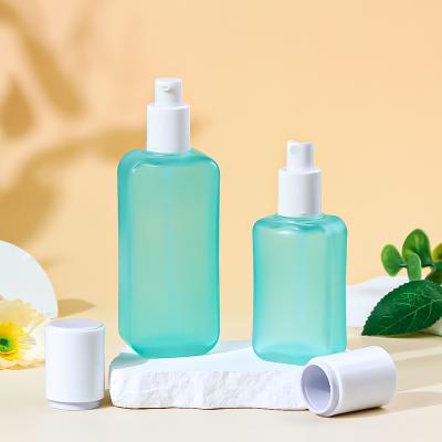 China Frosted PETG Flat Square Skincare Bottle | 30ml 50ml 100ml Thick Wall Cosmetic Packaging with Pump for sale