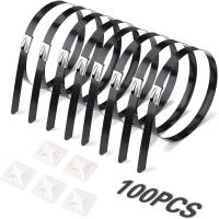 China Solar Zip Cable Tie PVC Coated Stainless Steel 5.6mm Width Black Metal Cable Ties for sale