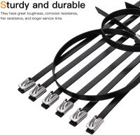 China Solar Zip Cable Tie PVC Coated Stainless Steel 5.6mm Width Black Metal Cable Ties for sale