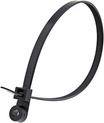 China Black 8 Inch Screw Mount Cable Ties Nylon 66 200mm x 5mm 100 pcs/bag for sale