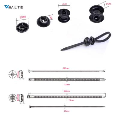 China 7.5x280mm Delock Cable Tie Black Color With Slat Base Nylon Clamp for sale
