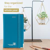 China 6.75x4 Inch Weekly Travel Planner 2023 Pacific Green PU Leather Cover for sale