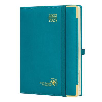 China 100GSM Ivory Paper Weekly Planner Pacific Green PU Cover 6.5x9 Inches for sale