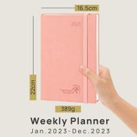 China A5 Pink Weekly Planner 2023 388g with Hourly Timetable and Ribbon Bookmarks for sale